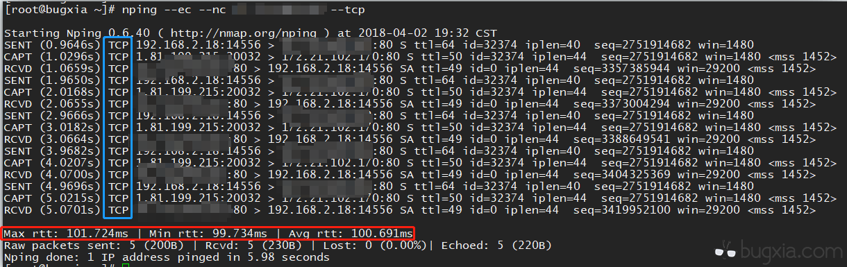 Linux下使用nping测试TCP\UDP延迟 | Bug侠